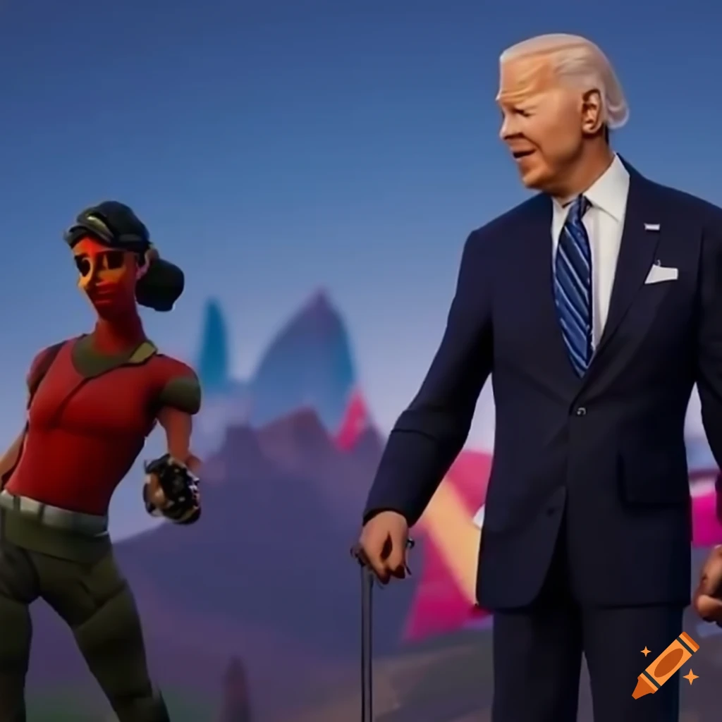 Joe biden talking to a fortnite character on Craiyon