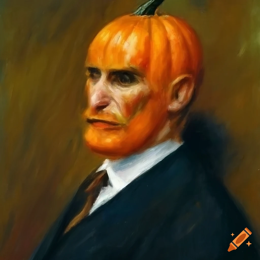 Bizarre painting of pumpkin-headed people on Craiyon