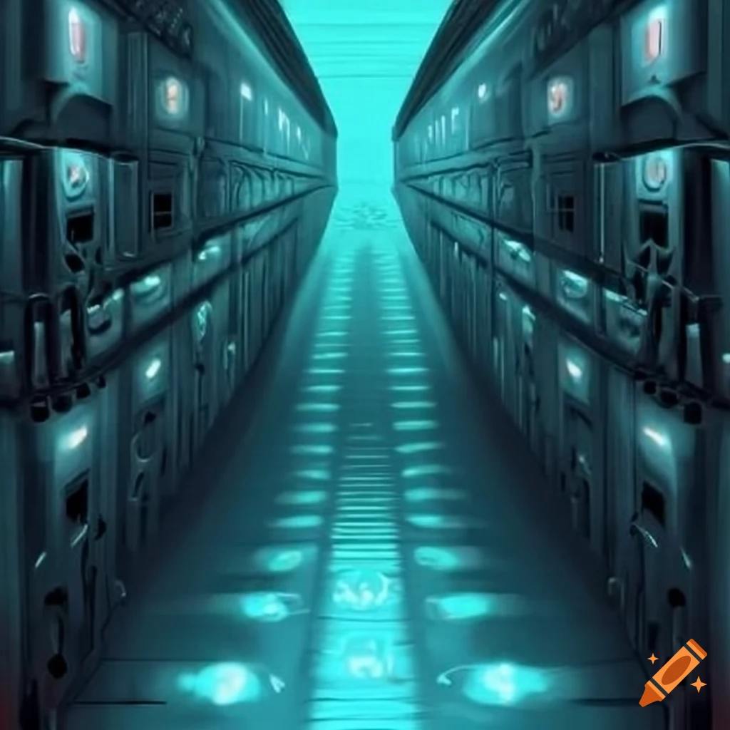 Highly detailed photo-realistic technical drawing of a server room on ...