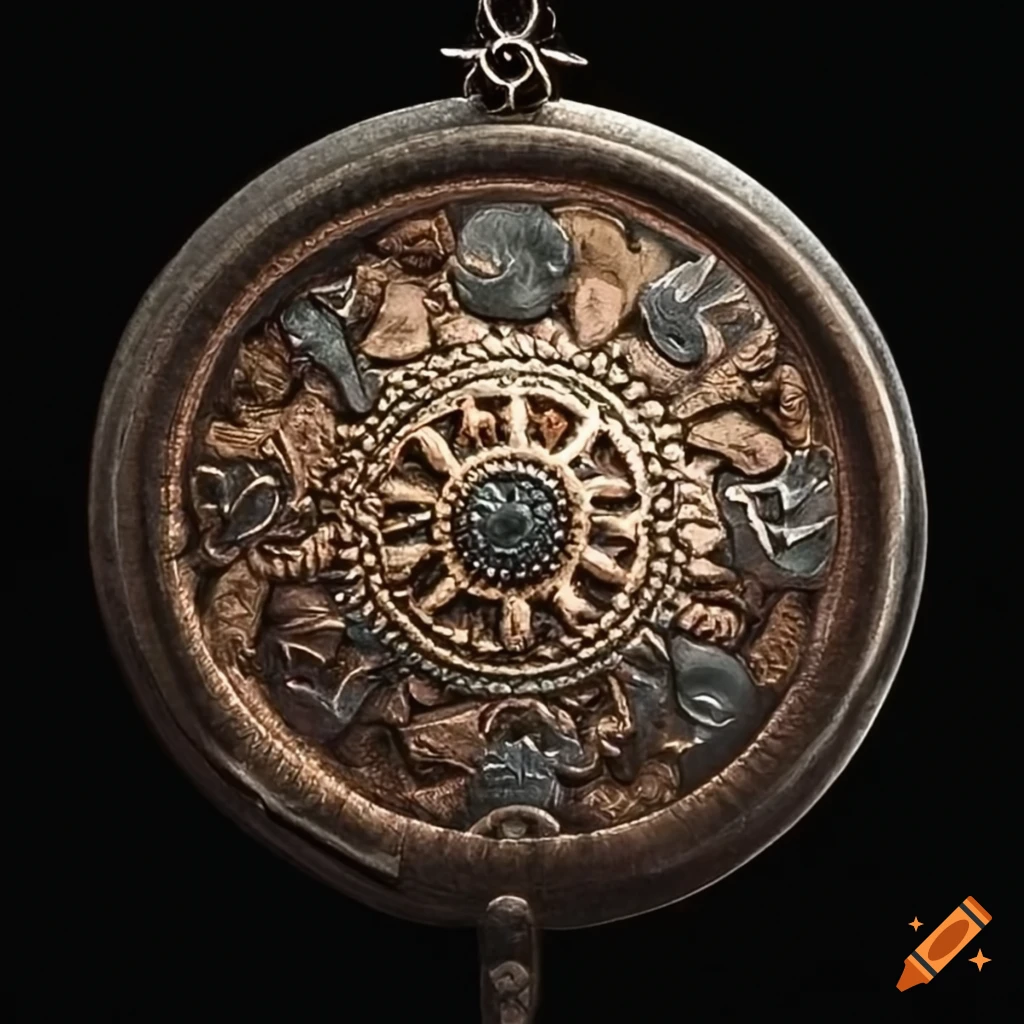 Large round amulet with a finely patterned bronze rim and a small ...