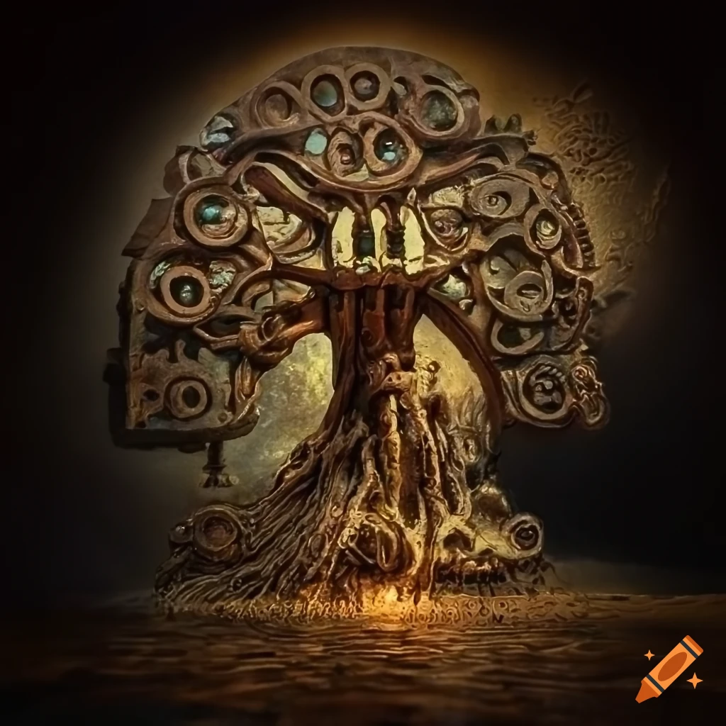 Steampunk chavín tree of life artwork on Craiyon