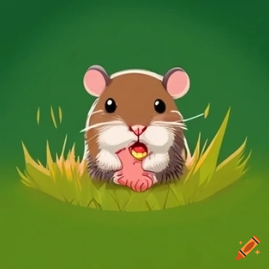 Animated orange hamster playing in a clear ball on light blue background on Craiyon