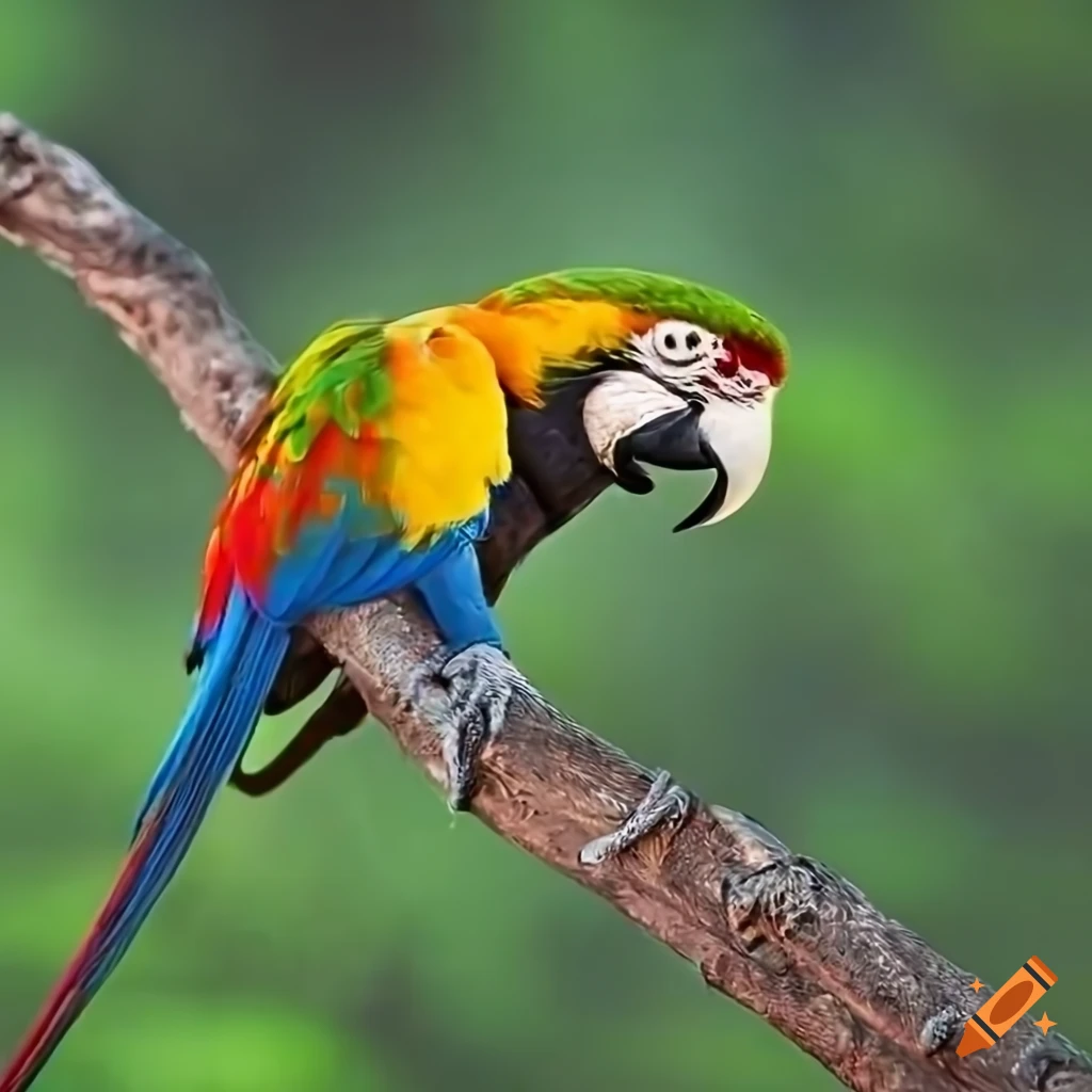 Vividly colored parrot in a lush jungle on Craiyon
