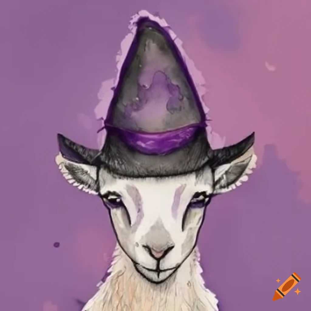 Artistic illustration of a goat with a black hat on Craiyon