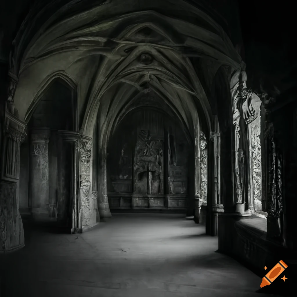 Image of a dark and mysterious elven castle foyer