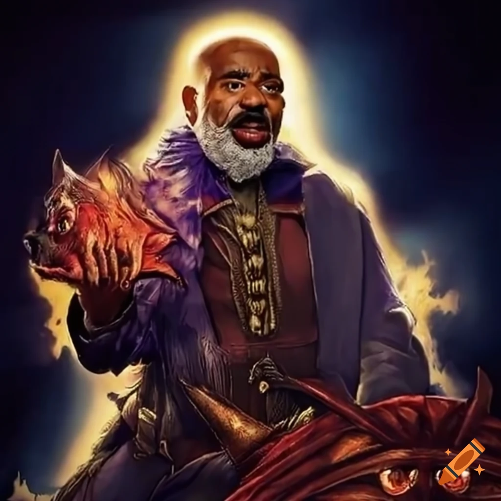 Image of steve harvey as a wizard riding a dragon on Craiyon