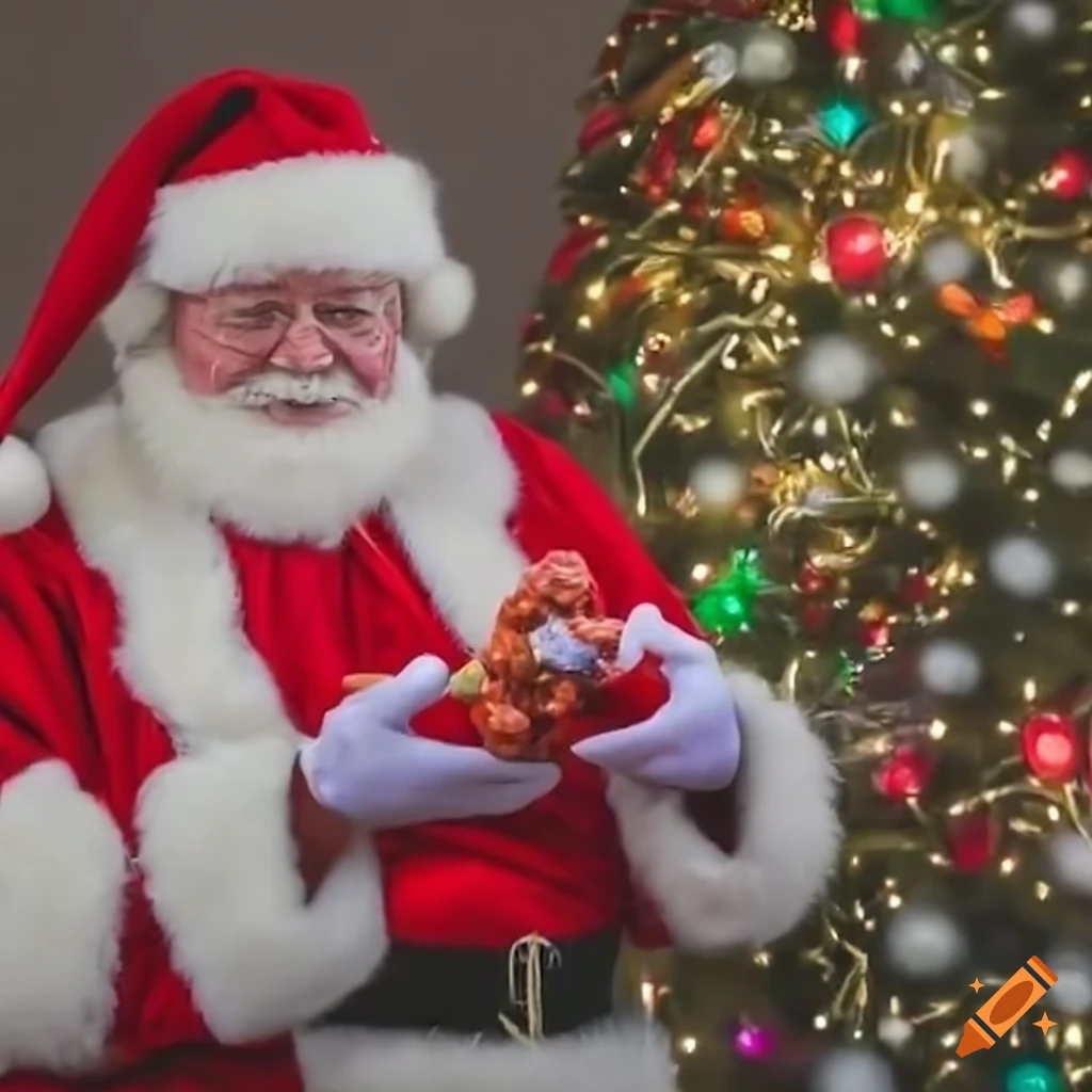 Santa feeding carrots to his reindeer on Craiyon