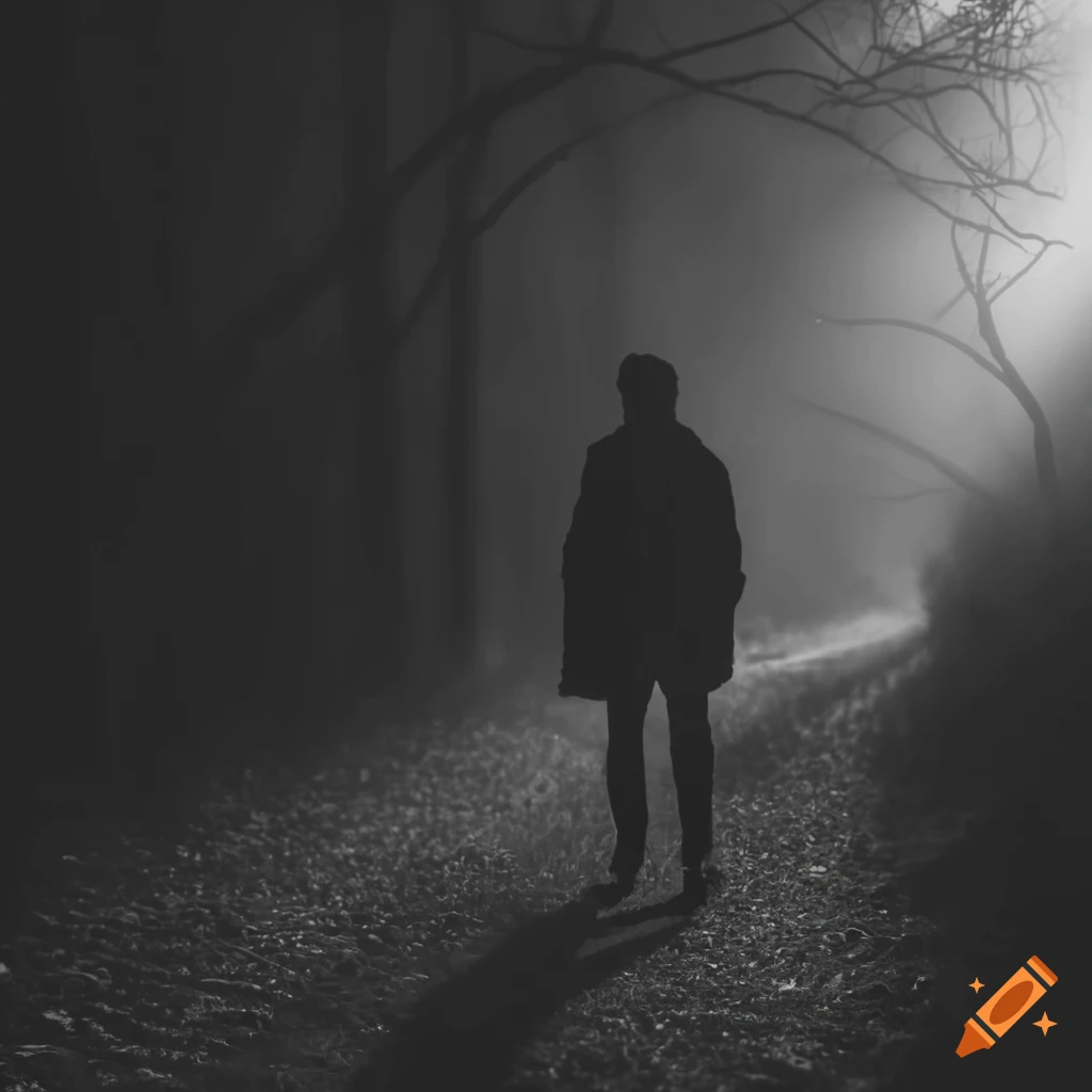 Silhouette d'un homme marchant dans le brouillard on Craiyon