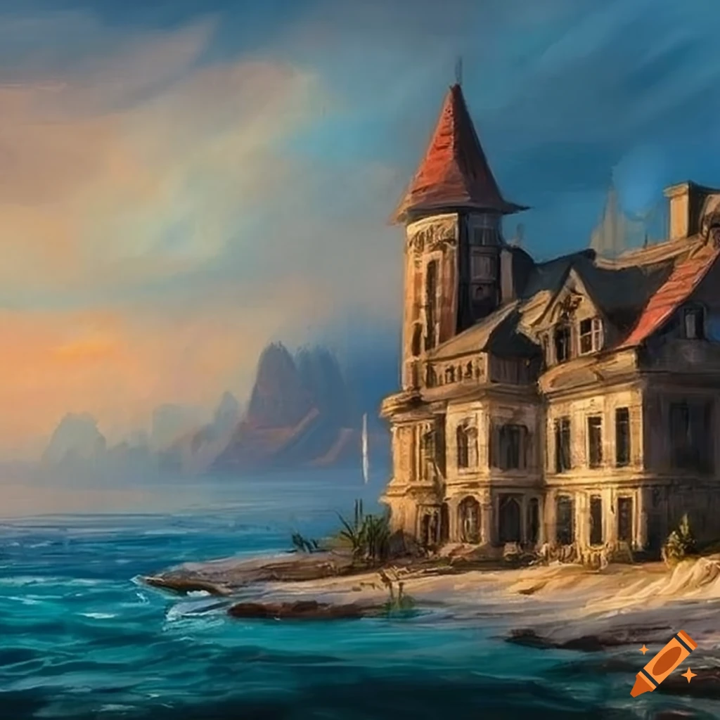 Seaside old mansion landscape on Craiyon