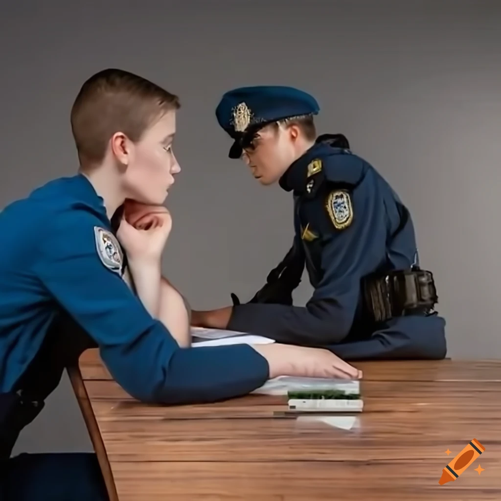 Police officer interrogating a teenager on Craiyon
