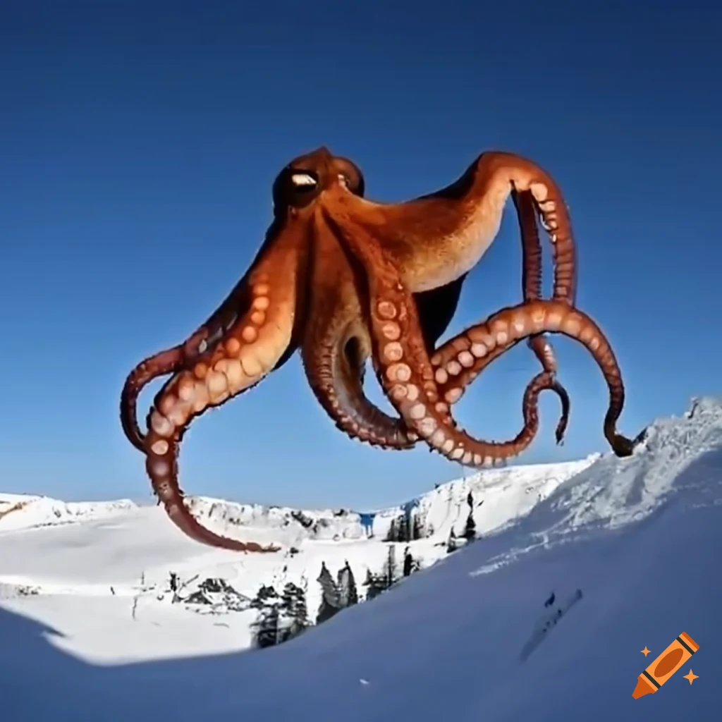Funny image of an octopus skiing on Craiyon