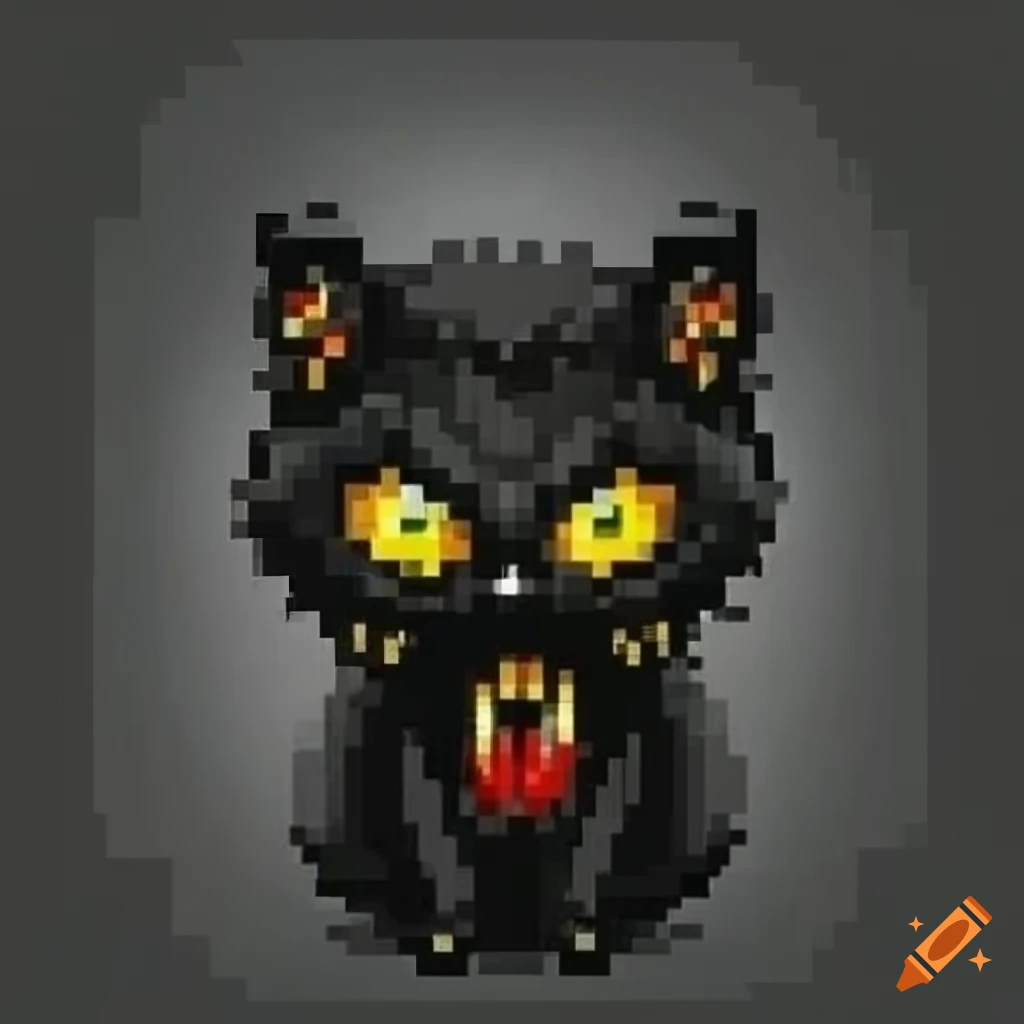 Pixel art of a fierce black cat