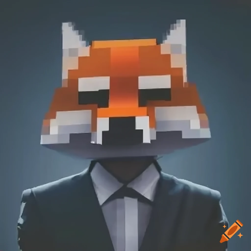 Surreal minecraft artwork of a fox-like player blowing up a block house ...
