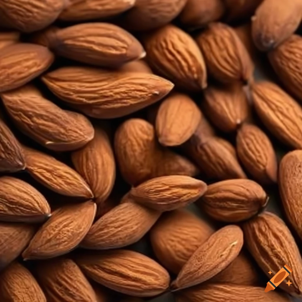 Arrangement of whole almonds on a white background