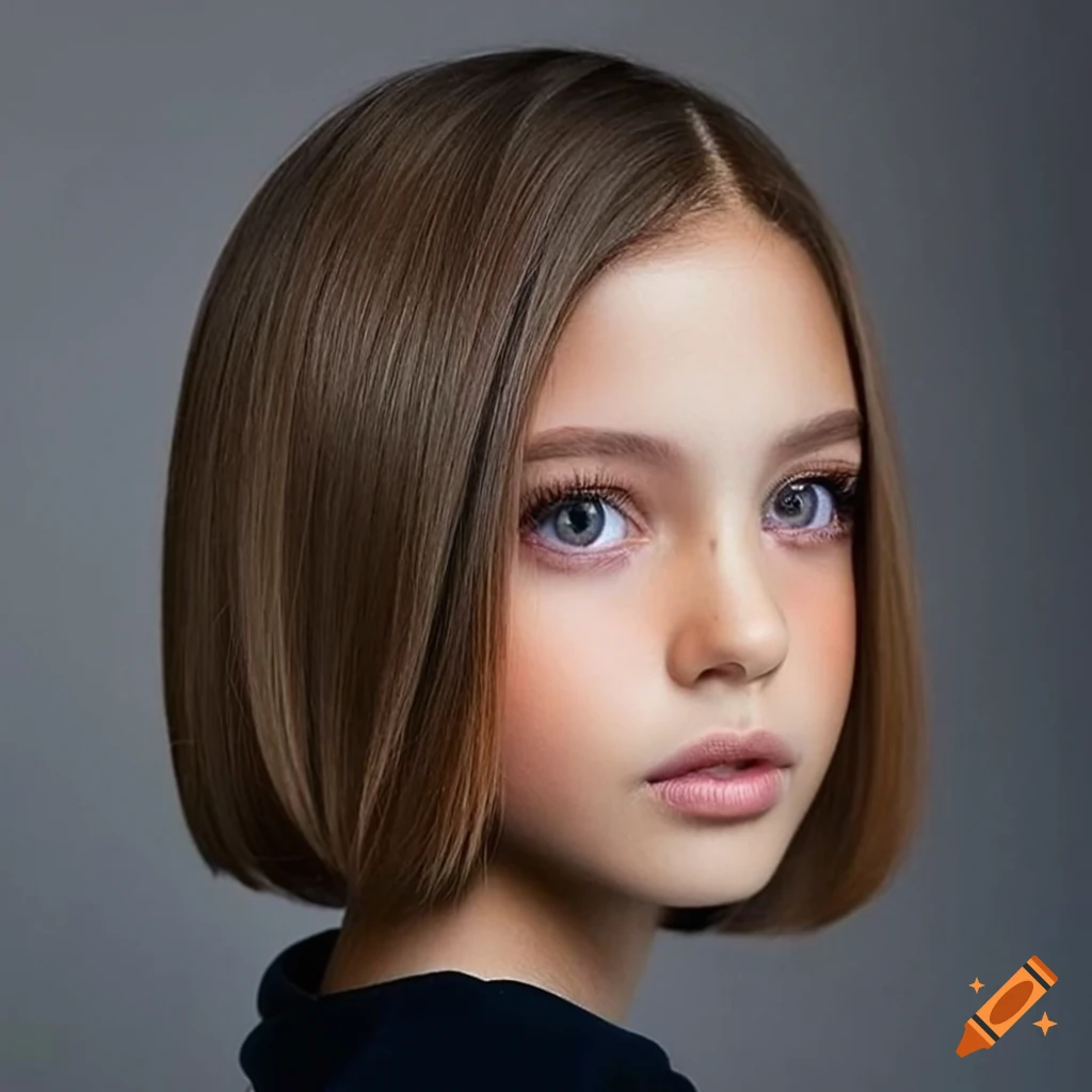 Portrait of a young french girl with bob haircut and freckles on Craiyon
