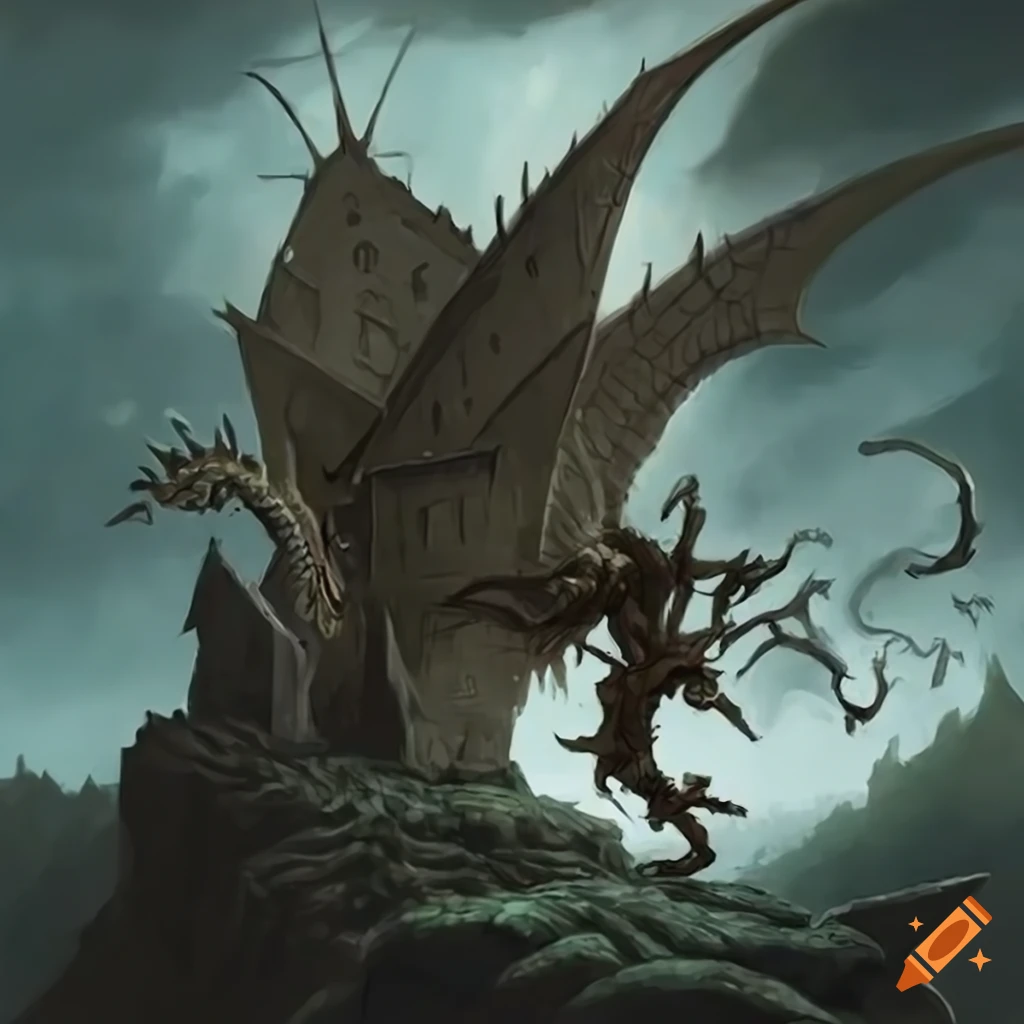 Epic battle between two dragons above a ruined castle on Craiyon
