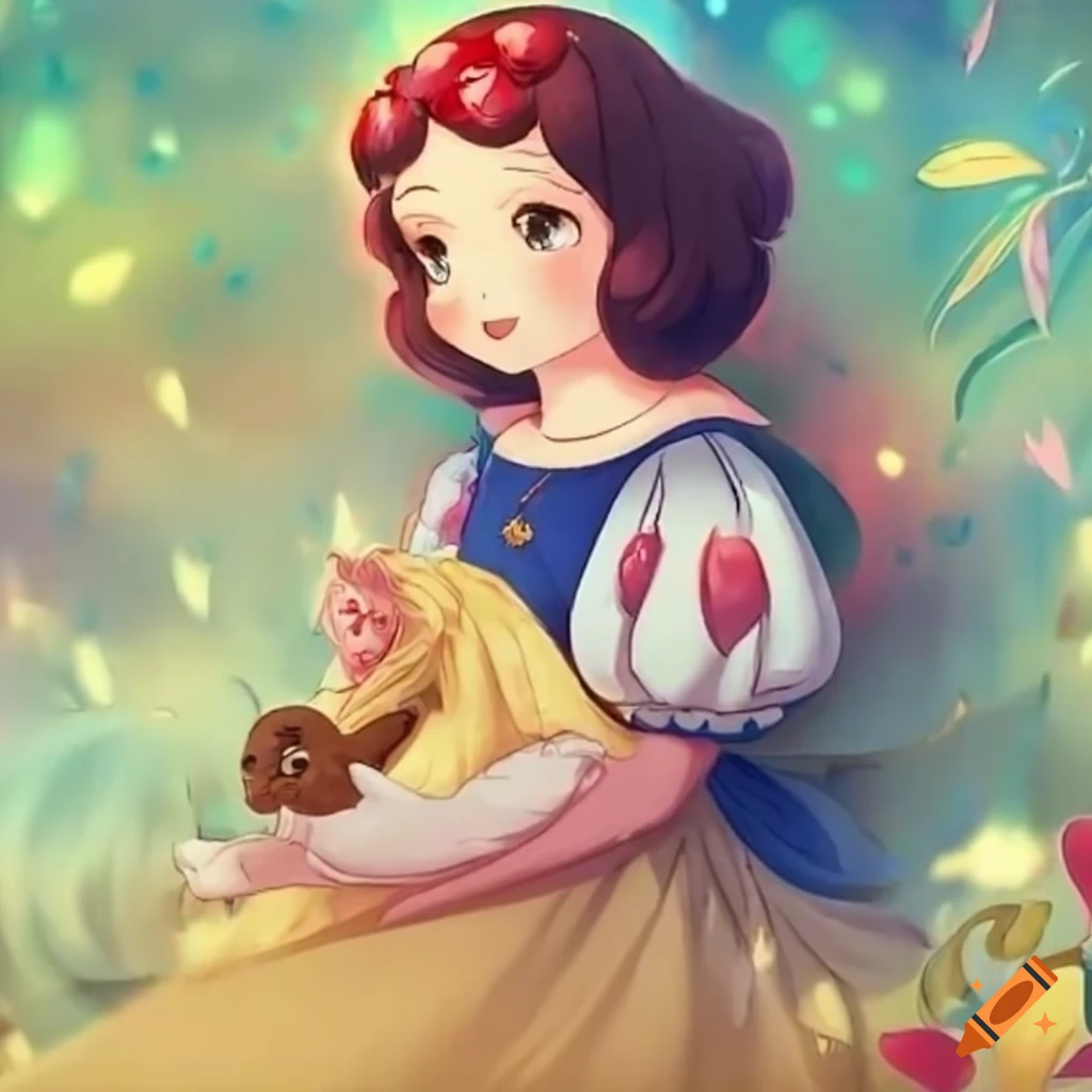 Snow white cleaning with her animal friends