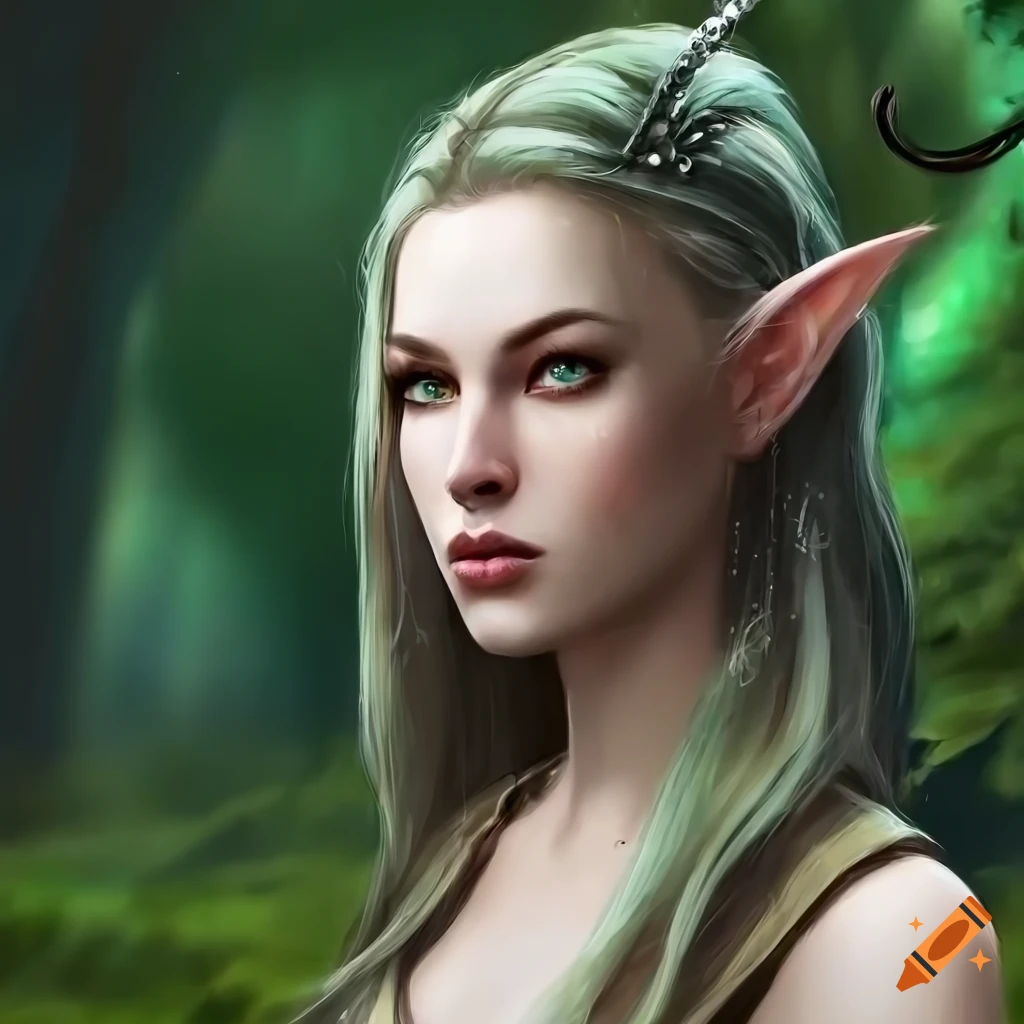 Stunning portrait of a young female elf in a forest on Craiyon