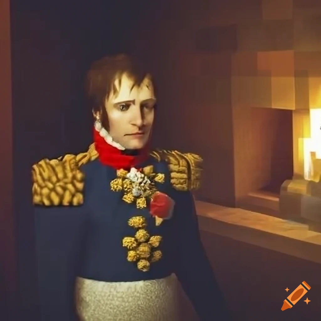 Napoleon next to a minecraft fireplace