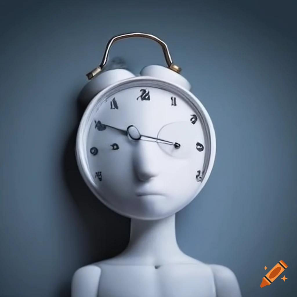 Artistic representation of a human figure with an alarm clock head on ...
