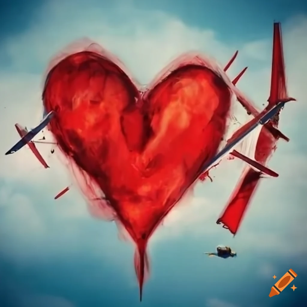 Artwork of a crashing plane and heart on Craiyon