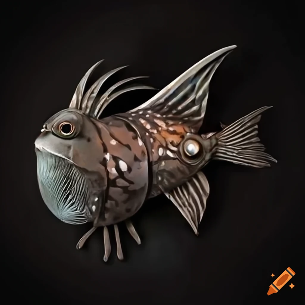 Sculpture of a fish in post-apocalyptic style on Craiyon