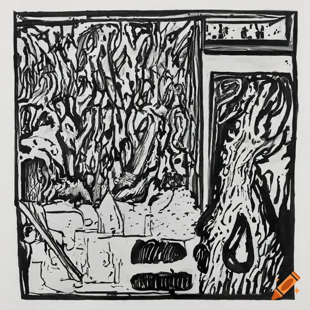 Detailed ink drawing of flames in the style of Philip Guston on Craiyon
