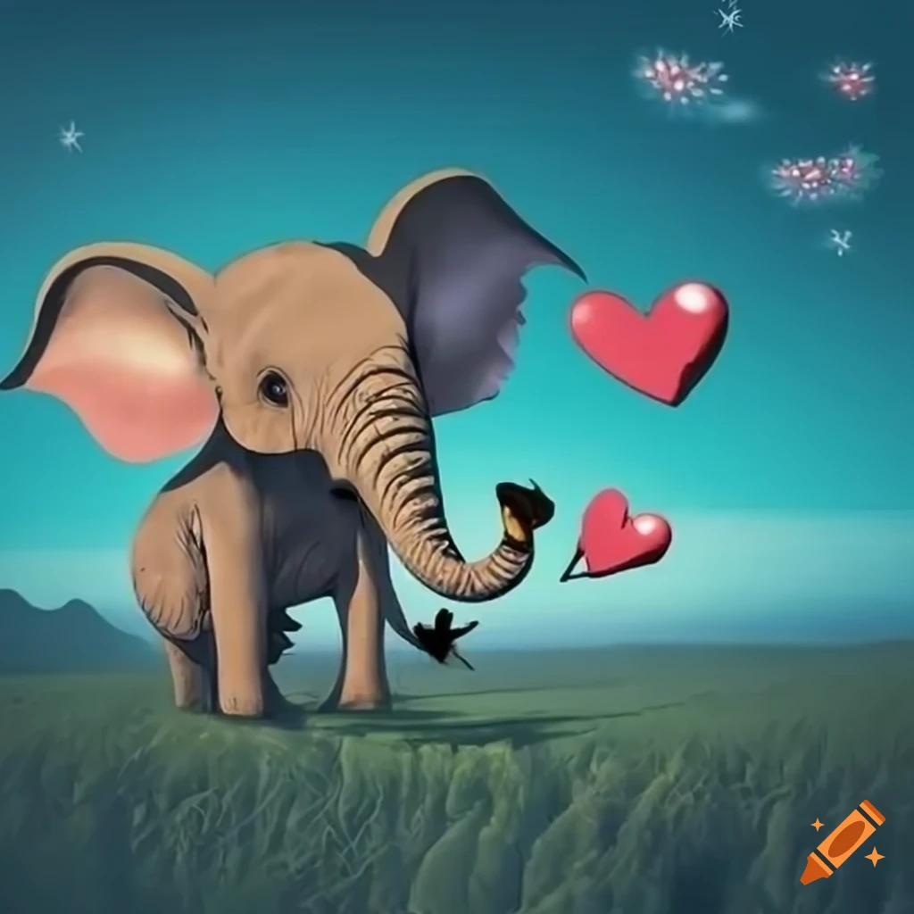 Imagen de un elefante y una abeja enamorados con un bello paisaje de ...