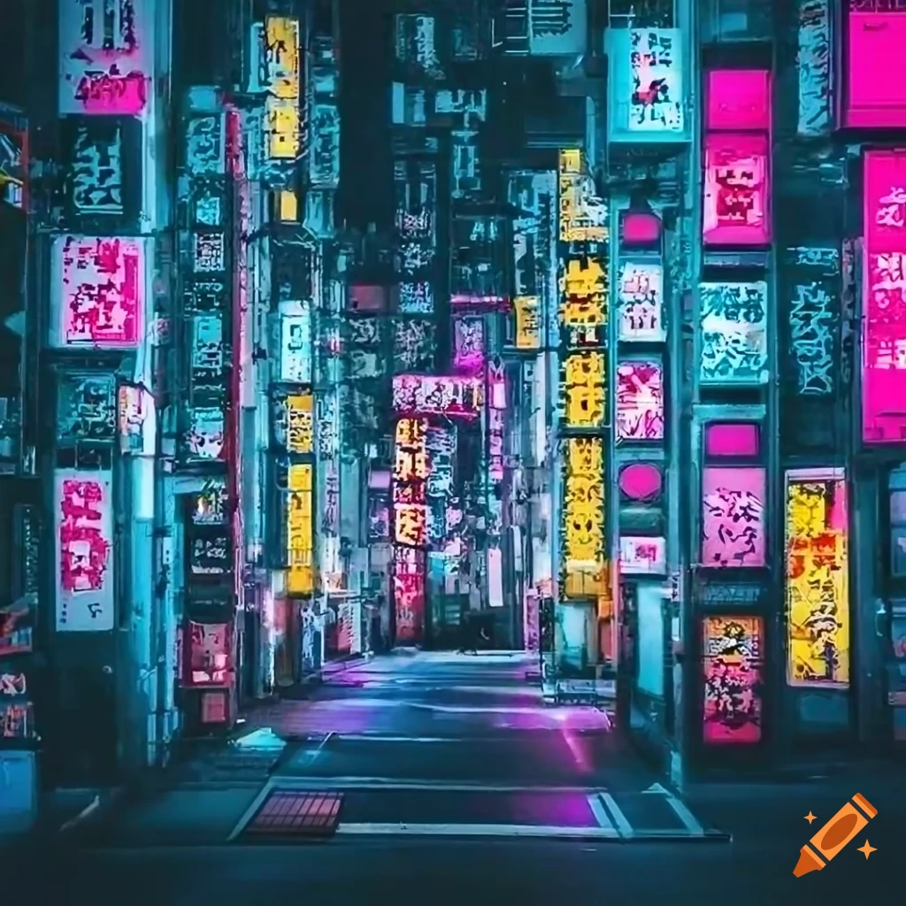 Neon cyberpunk tokyo skyline on Craiyon
