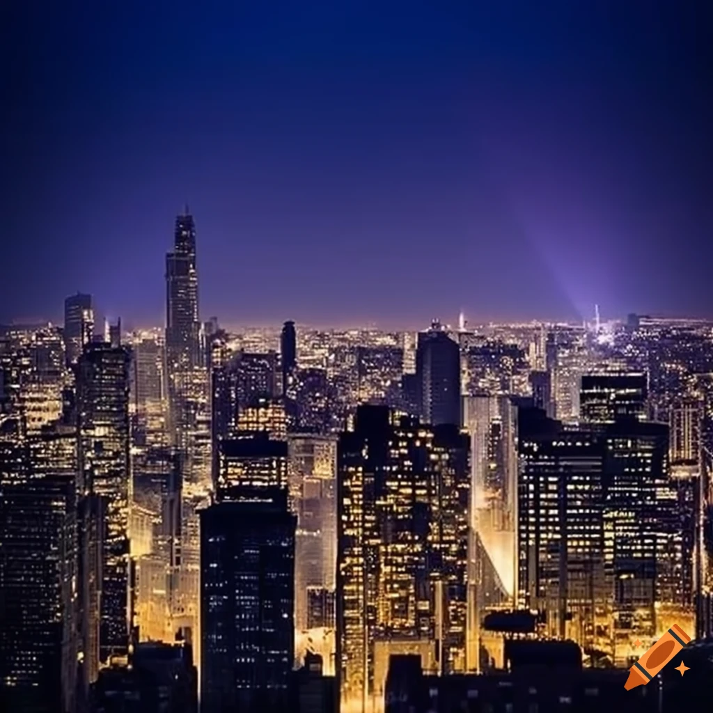 Busy city skyline at night on Craiyon