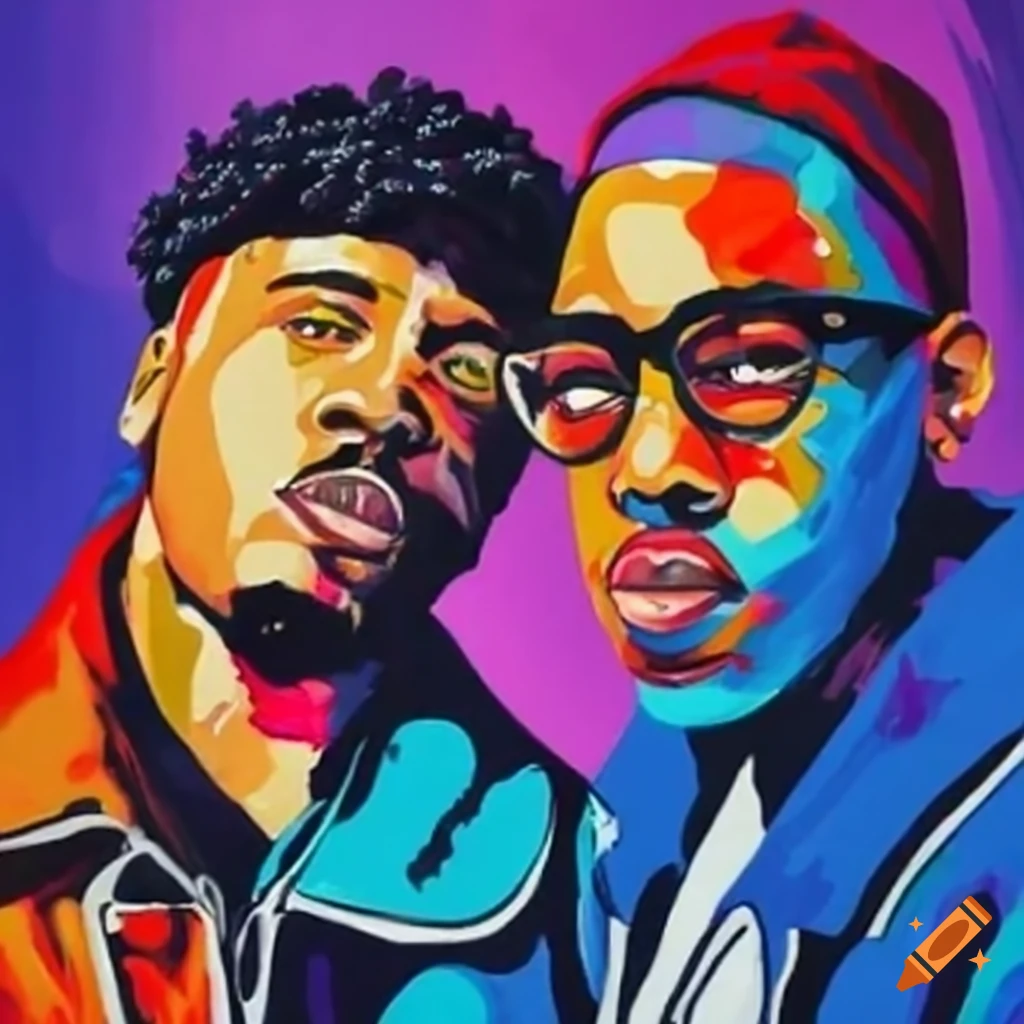 Engraving of two rappers performing on Craiyon