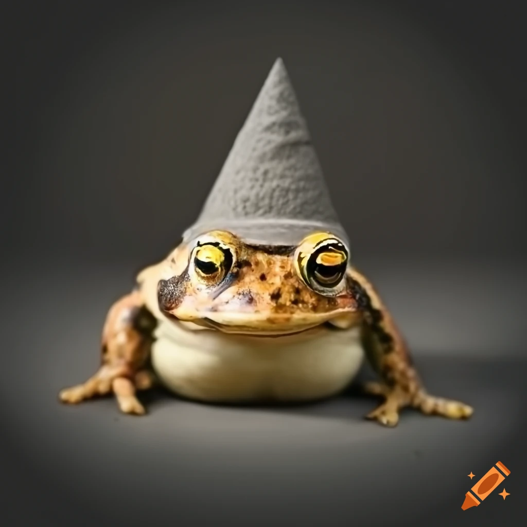 Toad wearing a gray pointed cap