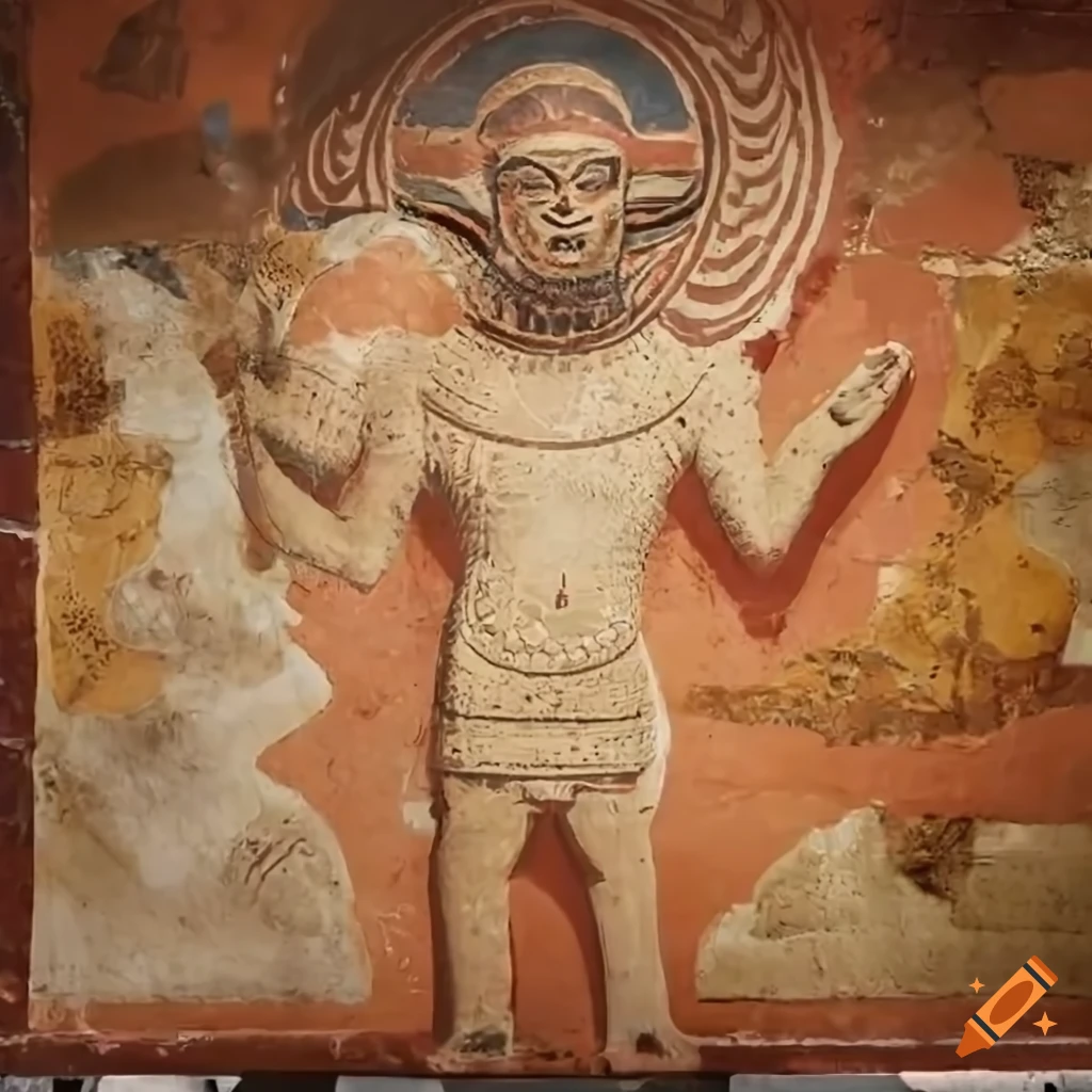 Fresco painting of a sun god with a sun on their head on Craiyon