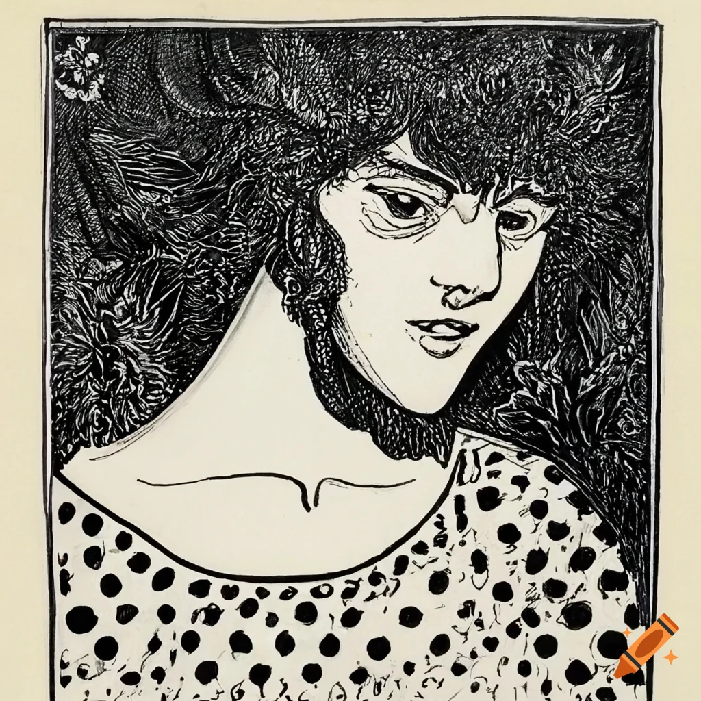 Black and white ink portrait of a man in the mirror