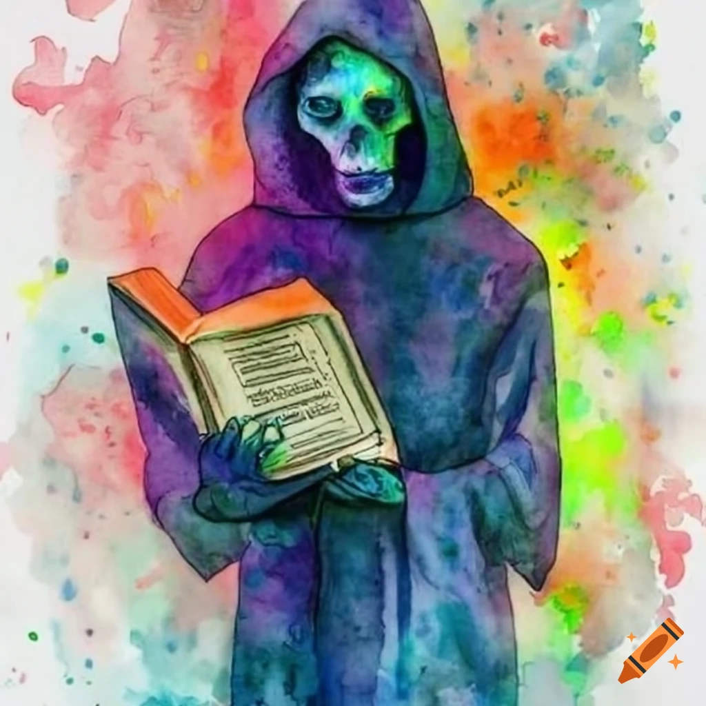 Dark figure holding a mysterious book on Craiyon