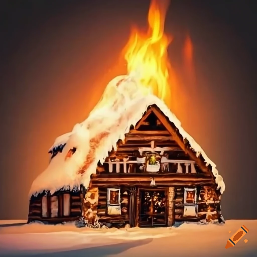 Burning cabin during winter festival