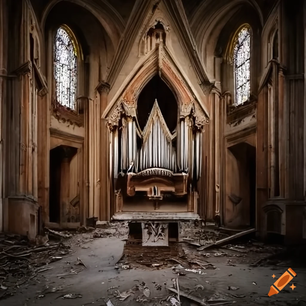 Abandoned church organ on Craiyon
