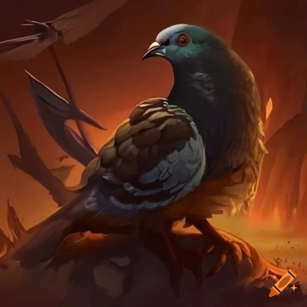 Illustration of a warrior pigeon in dungeons and dragons style on Craiyon
