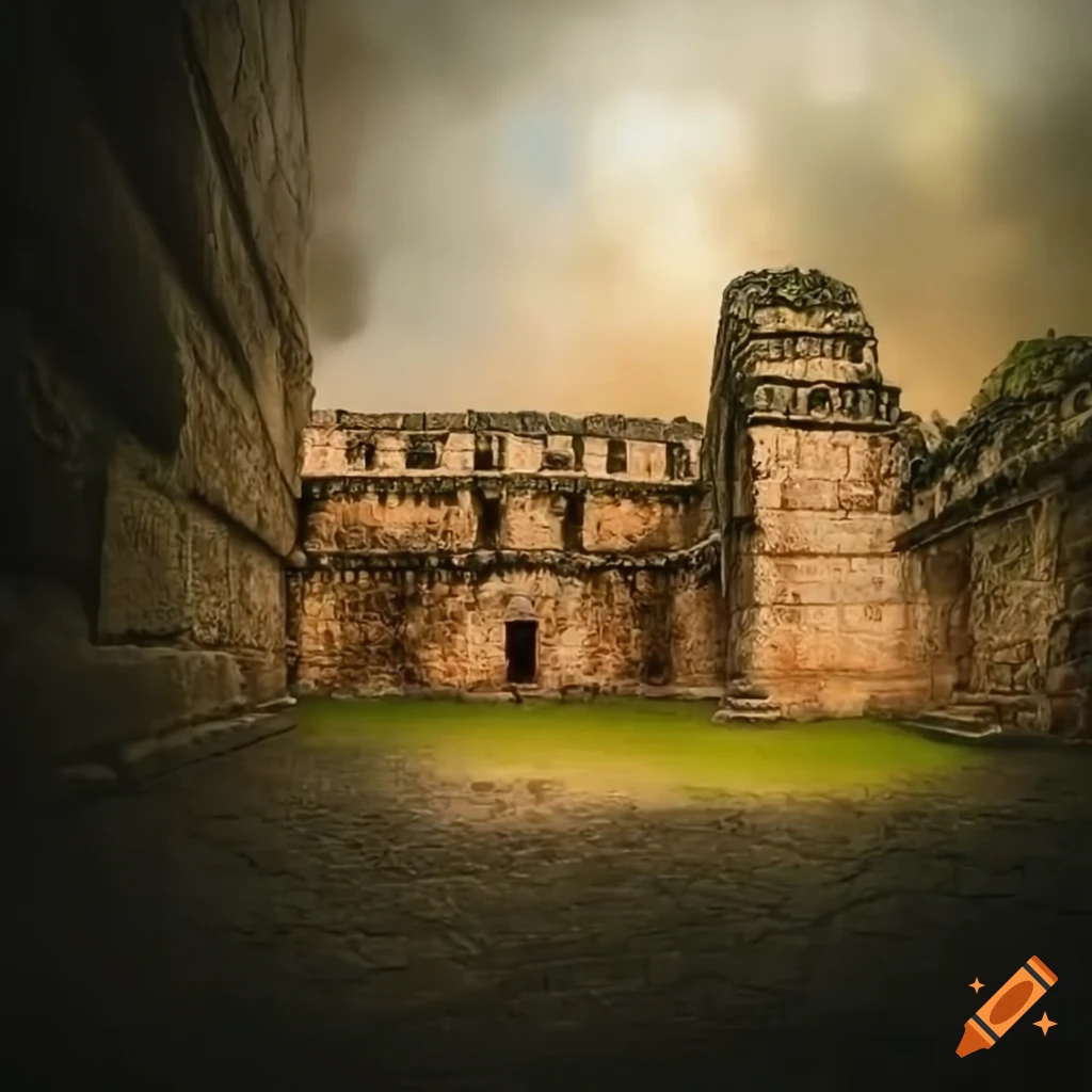 Mayan-style castle with intricate symbols on the walls on Craiyon