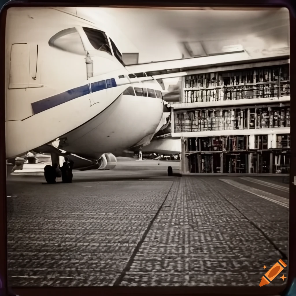 Conceptual image of a plane landing in a library on Craiyon