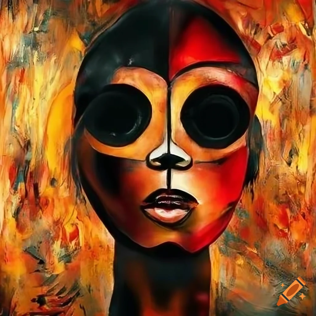 Surrealist abstract art inspired by African tribes in gold, black, red ...