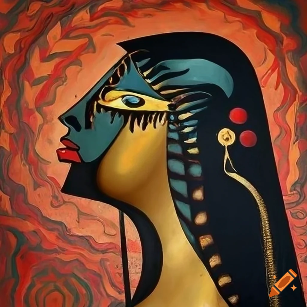 Surreal picasso-style abstract art of a black persian goddess on Craiyon