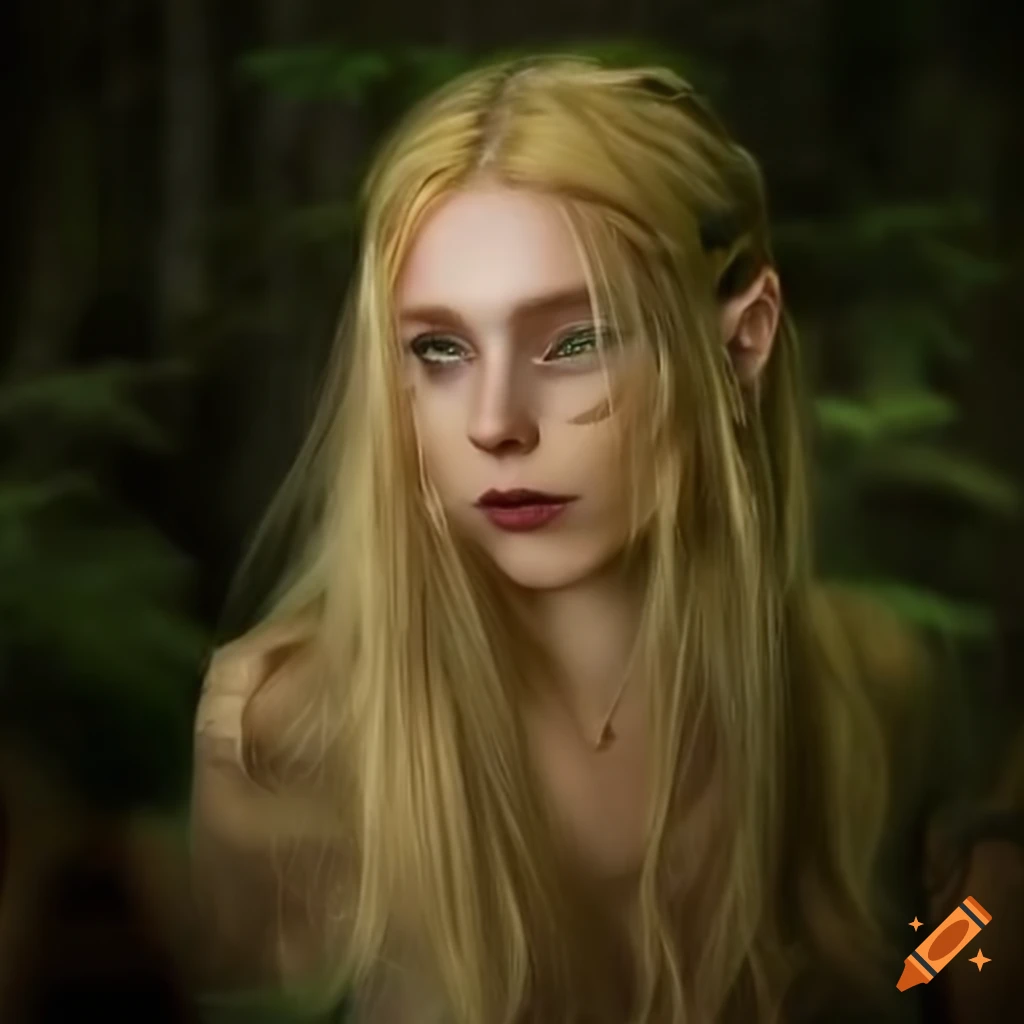 Art of a forest elf girl with blond hair and golden eyes