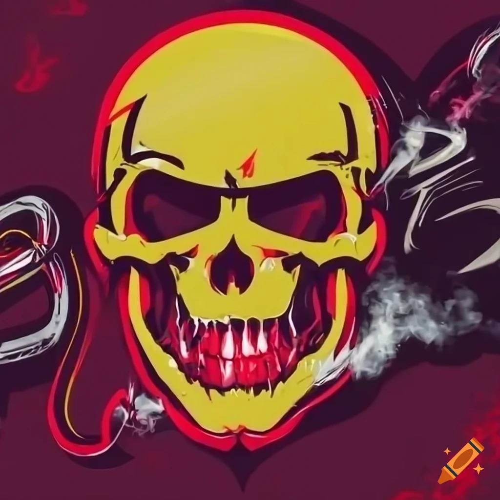 Red and yellow esports team logo with skull and graffiti elements