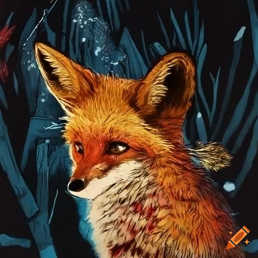 Cute fox in a starry night with a full moon on Craiyon
