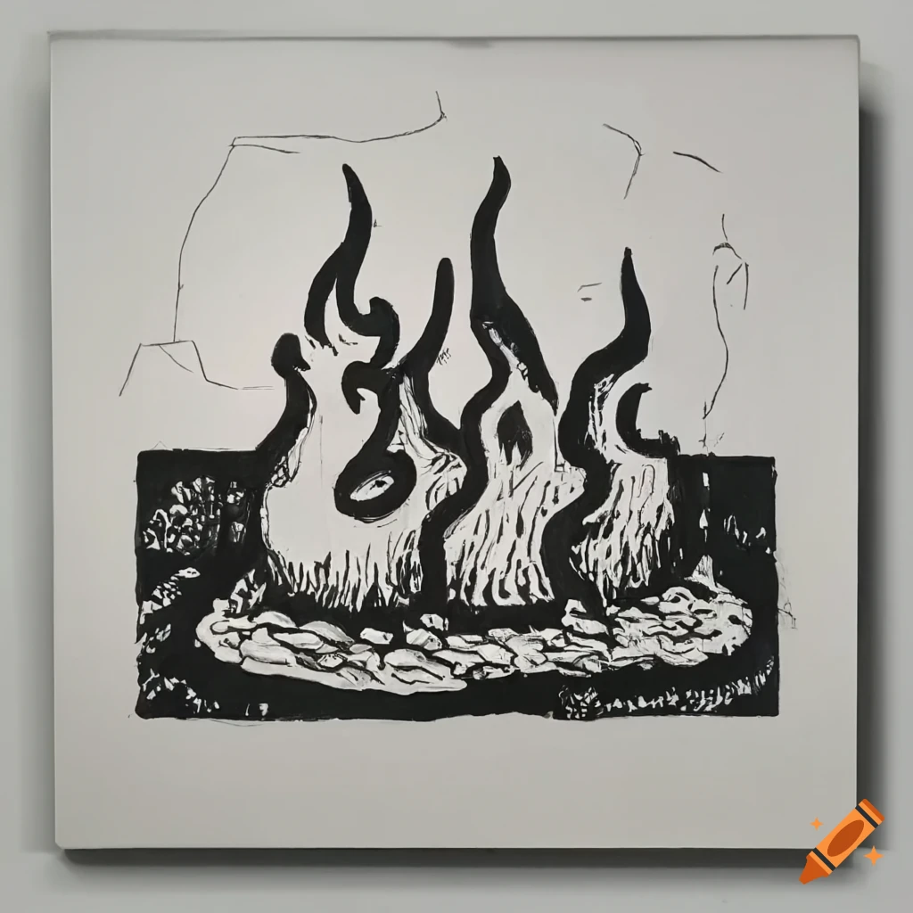 Detailed ink drawing of flames in the style of philip guston on Craiyon