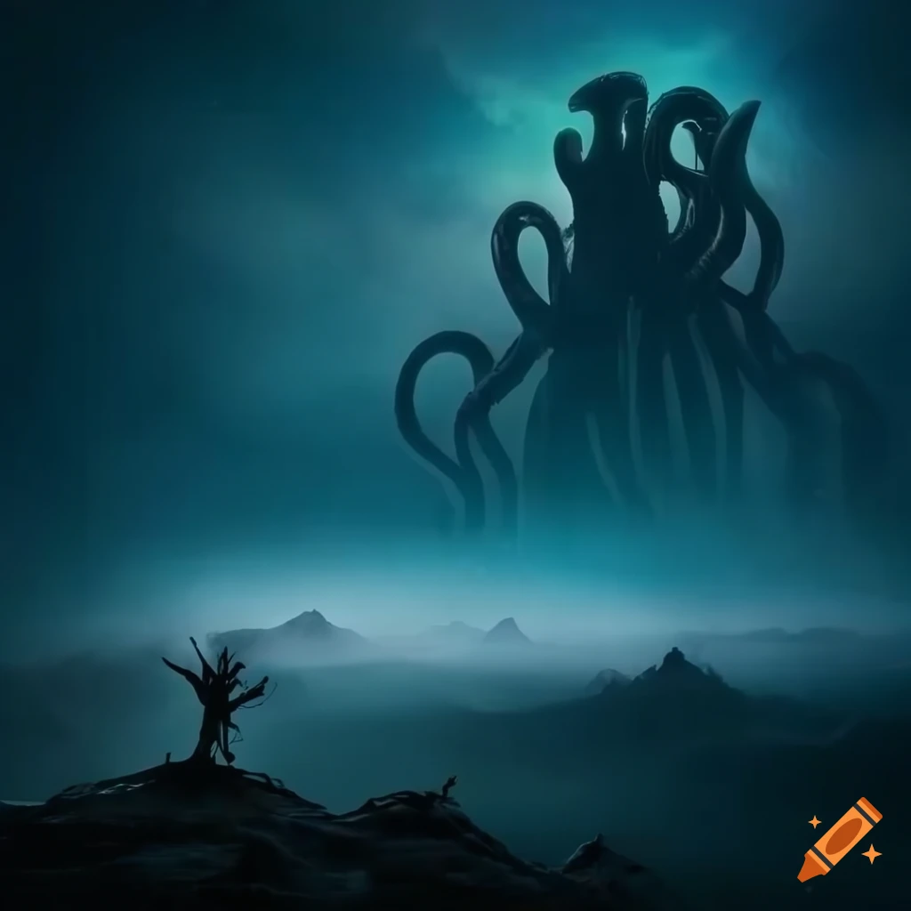 Cthulhu temple wispy dark glowing high resolution on Craiyon