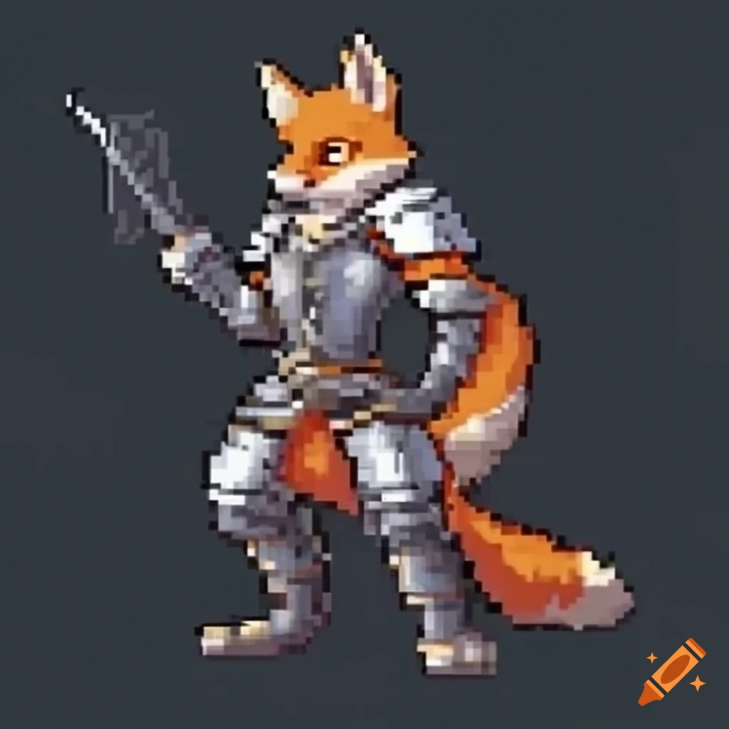 Pixel art of a female fennec furry with a sword on Craiyon