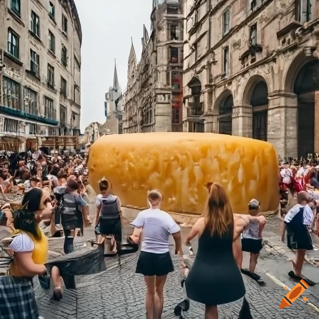 Massive cheese invasion in the city on Craiyon