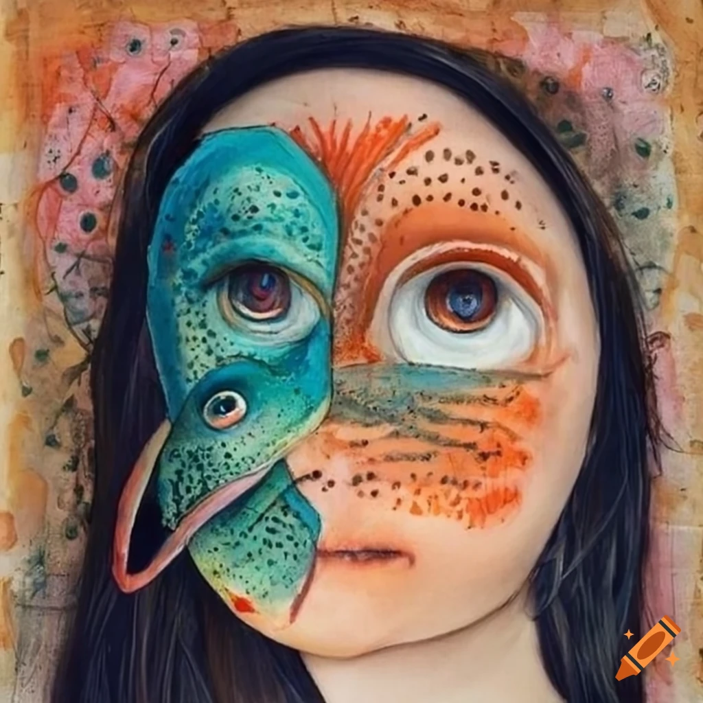 Surrealist portrait of a woman with a fish face